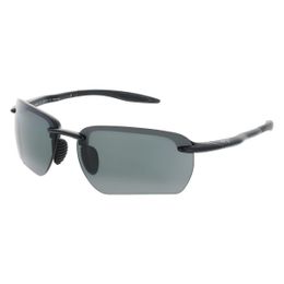 Maui Jim MJ0336S | Unisex-Sonnenbrille | Fassung: Randlos, Geometrisch, Kunststoff, Schwarz | Glasfarbe: Grau