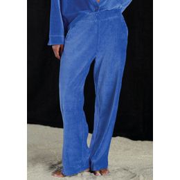 Loungehose Buffalo, Damen, Gr. 32/34, N-Gr, blau, Cord, Obermaterial: 62% Baumwolle, 36% Polyester, 2% Elasthan, unifarben, weit lang, Hosen Loungehose, mit weicher Cord-Struktur