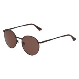 Hackett HE 1147 | Unisex-Sonnenbrille | Fassung: Vollrand, Rund, Metall, Schwarz Matt | Glasfarbe: Braun