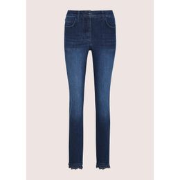 Madeleine Mode Regular-fit-Jeans MADELEINE "Jeans Slim Fit Five-Pocket-Hose", Damen, Gr. 17, N + K Gr, dunkelblau, Obermaterial: 83% Baumwolle CO. 15% Polyester PES. 2% Elasthan EL., Modern, normal, Jeans, 5 Pocket Jeans mit Spitze