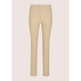 Madeleine Mode Jerseyhose MADELEINE "Jerseyhose Jacquardhose mit grafischem Muster", Damen, Gr. 34, N + K Gr, wollwei&szlig;, goldfarben, Obermaterial: 40% Polyester PES. 40% Viskose CV. 9% metallisierte Fasern MTF. 9% Polyamid PA. 2% Elasthan EL., Modern, schmal, Hosen Jerseyhose, Teilungsnaht