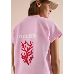 Sweatshirt Cecil, Damen, Gr. L (42), light blush rose, Web, 100% Baumwolle, bedruckt, comfort fit, V-Ausschnitt, B&uuml;ndchen, Sweatshirts Sweatshirt, mit V-Ausschnitt