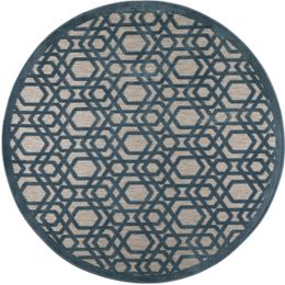 Teppich FLAIR RUGS "Oro", blau, H:4mm &Oslash;:160cm, Kunstfaser, Teppiche, Teppich, fu&szlig;bodenheizungsgeeignet, samtartiger Flor, geometrisch gemustert