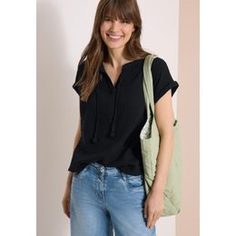 Shirtbluse Cecil, Damen, Gr. XL (44), schwarz, Web, 100% Baumwolle, unifarben, klassisch normal, Rundhals, abgesteppt, Blusen, mit geschlitztem Rundhalsausschnitt