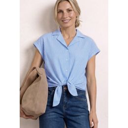 Kurzarmbluse Street One, Damen, Gr. 38, original blau, Web, 100% Baumwolle, gestreift, klassisch normal, V-Ausschnitt, Aufschlag, Blusen, aus reiner Baumwolle