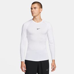 Trainingsshirt Nike "PRO DRI-FIT MEN'S LONG-SLEEVE TOP", Herren, Gr. M, wei&szlig;, schwarz, Obermaterial: 90% Polyester, 10% Elasthan, normal, Shirts, schmale Passform, atmungsaktiv, schnell trocknend