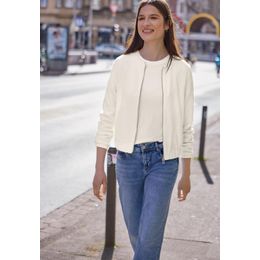 Blouson STREET ONE STUDIO, Damen, Gr. 38, sanftes wei&szlig;, Web, 55% Baumwolle, 42% Polyester, 3% Elasthan, Strukturmuster, normal normal, Rundhals, elastischer Bund, Jacken Blouson, Rundhalsausschnitt