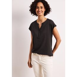 T-Shirt Street One, Damen, Gr. 34, espresso braun, Web, 50% Modal, 50% Baumwolle, unifarben, normal normal, Rundhals, abgesteppt, Shirts T-Shirt, mit geschlitztem Rundhalsausschnitt