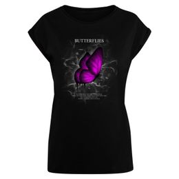 T-Shirt Merchcode "Merchcode Damen Ladies Butterflies Extended Shoulder Tee", Damen, Gr. S, schwarz, 100% Baumwolle, bedruckt, normal, Rundhals, Shirts T-Shirt