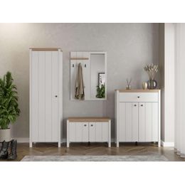 Garderoben-Set Home Affaire "Bedford, Flurm&ouml;bel, Dielenm&ouml;bel, Flurschrank, Flurgarderobe B= 231 cm", opaque wei&szlig;, B:231cm H:191cm T:40cm, Glas, Kunststoff, MDF, Metall, Spanplatte, Kastenm&ouml;bel-Sets, Inkl. 2 Schr&auml;nken, Sitzbank, Garderobenpaneel mit Spiegel und 3 Haken