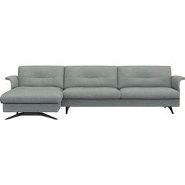 Ecksofa FLEXLUX "Glow, super bequem durch hochwertigem Sitzaufbau mit Federkern, L-Form", blau (sky blau), B:305cm H:81cm T:158cm, 62% Polyester/17%Baumwolle/14%Viscose/7%Leinen, Sofas, Ecksofa, Modernes skandinavisches Design