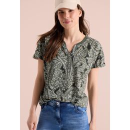 T-Shirt Cecil, Damen, Gr. L (42), khaki, Web, 50% Baumwolle, 50% Modal, Paisley, comfort fit normal, Rundhals, B&uuml;ndchen, Shirts T-Shirt, mit Paisley Muster