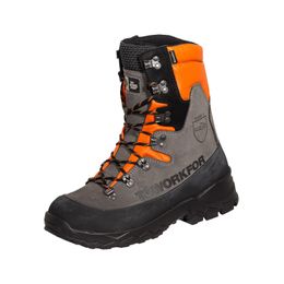 Sicherheitsschuh ToWorkFor "Forststiefel" Gr. 40, grau (grau, orange), 40, Obermaterial: 50% Rindsleder Leather cow. 50% Lammleder LEL., Schuhe
