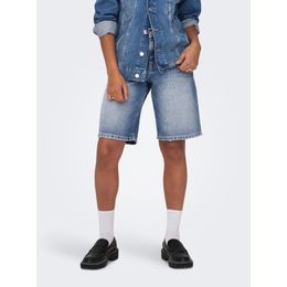 Jeansbermudas Only "ONLMATE REG BAGGY LONG SHORTS DNM NOOS", Damen, Gr. M, N-Gr, medium blau denim, Denim/Jeans, Obermaterial: 100% Baumwolle, unifarben, kurz, Jeans, Baumwolle, Regular Waist