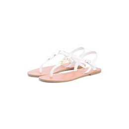 Riemchensandale Tommy Hilfiger "LEATHER THONG SANDAL", Damen, Gr. 36, ecru, Leder, unifarben, Basic, Schuhe Riemchensandale, Sommerschuh, Sandalette mit Schmucklogo