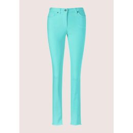 Madeleine Mode Regular-fit-Jeans MADELEINE "Jeans Mid Waist Skinny-Hose mit Fransen", Damen, Gr. 17, N + K Gr, t&uuml;rkisblau, Obermaterial: 92% Baumwolle CO. 6% Polyester PES. 2% Elasthan EL., Modern, normal, Jeans, mit Fransensaum
