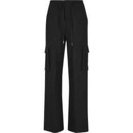 Stoffhose Urban Classics "Urban Classics Damen Ladies Vicose Straight Leg Cargo Pants", Damen, Gr. 3XL, US-Gr&ouml;&szlig;en, schwarz, 68% Viskose, 32% Polyester, unifarben, loose fit, Hosen Stoffhose