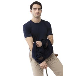 T-Shirt Mey "Hybrid", Herren, Gr. L, blau (yacht blau), Jersey, Obermaterial: 57% Baumwolle, 38% Polyester, 5% Elasthan, k&ouml;rpernah h&uuml;ftlang, Rundhals, Shirts T-Shirt, Geruchshemmend, Atmungsaktiv, Anti-Schwei&szlig;fleck