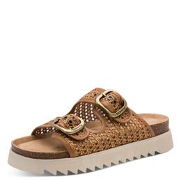 Pantolette Tamaris, Damen, Gr. 37, braun (cognac), Bast, Lederimitat, unifarben, Schuhe Pantolette, Sommerschuh, Schlupfschuh in veganer Verarbeitung