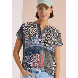 Kurzarmbluse Cecil, Damen, Gr. L (42), khaki, Stoff, 100% Viskose, bedruckt, klassisch normal, Rundhals, Umschlagbund, Blusen, aus softer Viskose