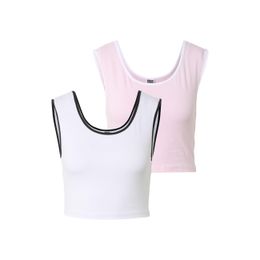 T-Shirt Urban Classics "Urban Classics Ladies Contrast Cropped Top", Damen, Gr. L, blushedrose, wei&szlig;, wei&szlig;, schwarz, 95% Baumwolle, 5% Elasthan, unifarben, slim fit, U-Boot-Ausschnitt, Shirts T-Shirt