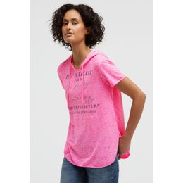 Kapuzenshirt SOCCX, Damen, Gr. XS, neon magenta, Single Jersey, Material: Grundmaterial: 100% Polyester, Ausbrenner: 100% Viskose, bedruckt, regular fit normal, Rundhals, eingesetzt gerader Abschluss, Shirts Kapuzenshirt, mit Ausbrenner-Effekten