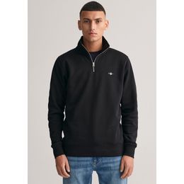 Sweatshirt Gant "REG SHIELD HALF ZIP SWEAT", Herren, Gr. S, schwarz, Sweatware, Obermaterial: 87% Baumwolle, 13% Polyester, regular fit h&uuml;ftlang, hoch geschlossener Ausschnitt, elastischer Bund, Sweatshirts Sweatshirt, mit Logostickerei auf der Brust