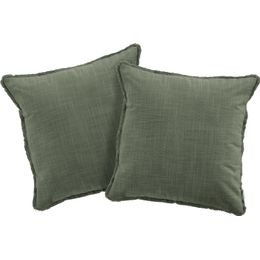 Dekokissen "Marusha", dunkelgr&uuml;n, B:50cm L:50cm, Polyester, LeGer Home by Lena Gercke, Dekokissen_Sitzkissen_Kissenh&uuml;llen, Leinenoptik, 50x50 Dekokissen, Fransen, modern, ohne F&uuml;llung, 1 St&uuml;ck