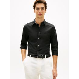 Langarmhemd Tommy Hilfiger "LINEN BLEND SOLID BTD", Herren, Gr. L, N-Gr, schwarz, Web, Obermaterial: 52% Baumwolle, 48% Leinen, regular fit normal, Manschette, Hemden, regular fit, Button-down-Kragen
