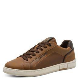 Sneaker Marco Tozzi, Herren, Gr. 43, cognac, Lederimitat, unifarben mit Farbeinsatz, used, Schuhe Sneaker, Freizeitschuh, Halbschuh, Schn&uuml;rer mit Ziern&auml;hten und Kontrastbesatz