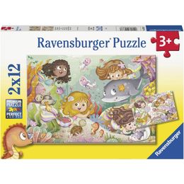 Puzzle Ravensburger "Kleine Feen und Meerjungfrauen", bunt, Puzzles, KinderB:26cm H:18cm, Pappe, Motiv, 2x12 Teile; Made in Europe, B:26cm H:18cm