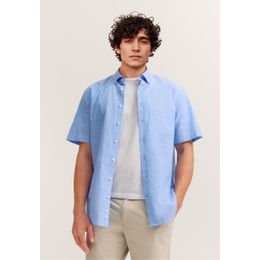 Kurzarmhemd Bugatti, Herren, Gr. L, Normalgr&ouml;&szlig;en, 320, hellblau, Canvas, 100% Baumwolle, unifarben, normal, Hemden, Modern Fit mit Button-Down-Kragen