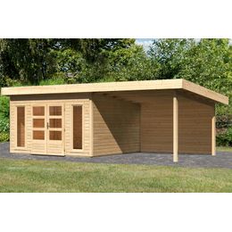 Gartenhaus Konifera "Perlsee 5", beige (naturbelassen), ohne Fu&szlig;boden, R&uuml;ckwand, ohne Dacheindeckung, Massivholz, Gartenh&auml;user, Gartenhaus, mit Anbaudach