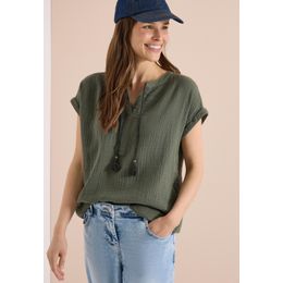 Shirtbluse Cecil, Damen, Gr. L (42), khaki, Web, 100% Baumwolle, unifarben, klassisch normal, Rundhals, abgesteppt, Blusen, mit geschlitztem Rundhalsausschnitt
