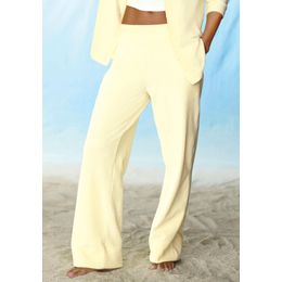 Loungehose Buffalo, Damen, Gr. 32/34, N-Gr, hellgelb, Cord, Obermaterial: 62% Baumwolle, 36% Polyester, 2% Elasthan, unifarben, weit lang, Hosen Loungehose, mit weicher Cord-Struktur