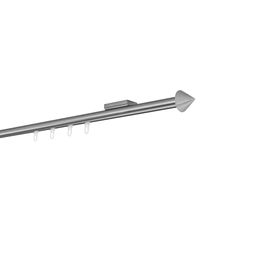 ONDECO Gardinenstange auf Ma&szlig; Innenlauf 20mm Spitze 1-lauf Deckentr&auml;ger 1,1cm mit Gleiter Farbe: Edelstahl-Optik, Gr&ouml;&szlig;e: 230cm