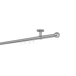 ONDECO Gardinenstange auf Ma&szlig; Innenlauf 20mm Ball 1-lauf Deckentr&auml;ger 4cm mit Gleiter Farbe: Edelstahl-Optik, Gr&ouml;&szlig;e: 230cm