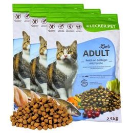 LYRA PET Lecker.Pet Leo's Adult Gefl&uuml;gel & Forelle Katzenfutter Trockenfutter Vollnahrung 7,5 kg