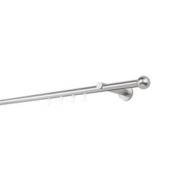ONDECO Gardinenstange auf Ma&szlig; Innenlauf 20mm Ball 1-lauf Wandtr&auml;ger 12cm mit Gleiter Farbe: Edelstahl-Optik, Gr&ouml;&szlig;e: 290cm