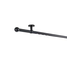 ONDECO Gardinenstange auf Ma&szlig; Innenlauf 20mm Ball 1-lauf Deckentr&auml;ger 4cm mit Gleiter Farbe: Schwarz, Gr&ouml;&szlig;e: 260cm