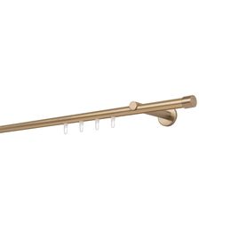 ONDECO Gardinenstange auf Ma&szlig; Innenlauf 20mm Cap 1-lauf Wandtr&auml;ger 12cm mit Gleiter Farbe: Messing-Matt, Gr&ouml;&szlig;e: 330cm