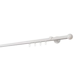 ONDECO Gardinenstange auf Ma&szlig; Innenlauf 20mm Ball 1-lauf Wandtr&auml;ger 6,5cm mit Gleiter Farbe: Wei&szlig;, Gr&ouml;&szlig;e: 280cm