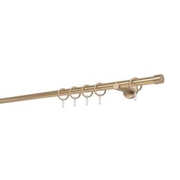 ONDECO Gardinenstange auf Ma&szlig; Innenlauf 20mm Cap 1-lauf Wandtr&auml;ger 6,5cm mit Gleiter Gr&ouml;&szlig;e: 290cm, Farbvariante: Messing-Matt