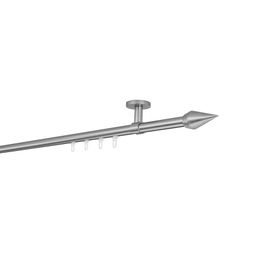 ONDECO Gardinenstange auf Ma&szlig; Innenlauf 20mm Kegel 1-lauf Deckentr&auml;ger 4cm mit Gleiter Farbe: Edelstahl-Optik, Gr&ouml;&szlig;e: 310cm