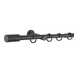 ONDECO Gardinenstange ausziehbar 1-lauf Wandmontage Endst&uuml;ck Rille 16/19 mm mit Ringen Farbe: Darkgray, Gr&ouml;&szlig;e: 160-280 cm