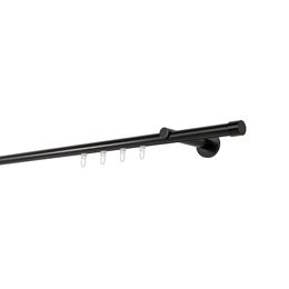 ONDECO Gardinenstange auf Ma&szlig; Innenlauf 20mm Cap 1-lauf Wandtr&auml;ger 12cm mit Gleiter Farbe: Schwarz, Gr&ouml;&szlig;e: 260cm