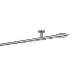 ONDECO Gardinenstange auf Ma&szlig; Innenlauf 20mm Patrone 1-lauf Deckentr&auml;ger 4cm mit Gleiter Farbe: Edelstahl-Optik, Gr&ouml;&szlig;e: 250cm