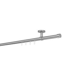 ONDECO Gardinenstange auf Ma&szlig; Innenlauf 20mm Cap 1-lauf Deckentr&auml;ger 4cm mit Gleiter Farbe: Edelstahl-Optik, Gr&ouml;&szlig;e: 270cm