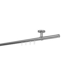 ONDECO Gardinenstange auf Ma&szlig; Innenlauf 20mm Match 1-lauf Deckentr&auml;ger 4cm mit Gleiter Farbe: Edelstahl-Optik, Gr&ouml;&szlig;e: 260cm