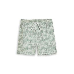 Tom Tailor Denim Herren Badeshorts mit Muster, gr&uuml;n, Palmenprint, Gr. XXL